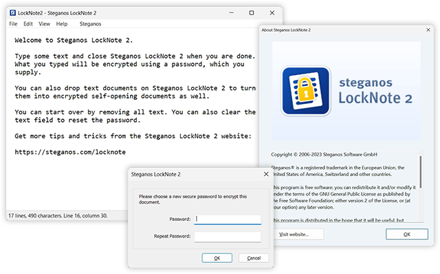 Steganos LockNote 2 - Encrypt text files for free. No installation needed.